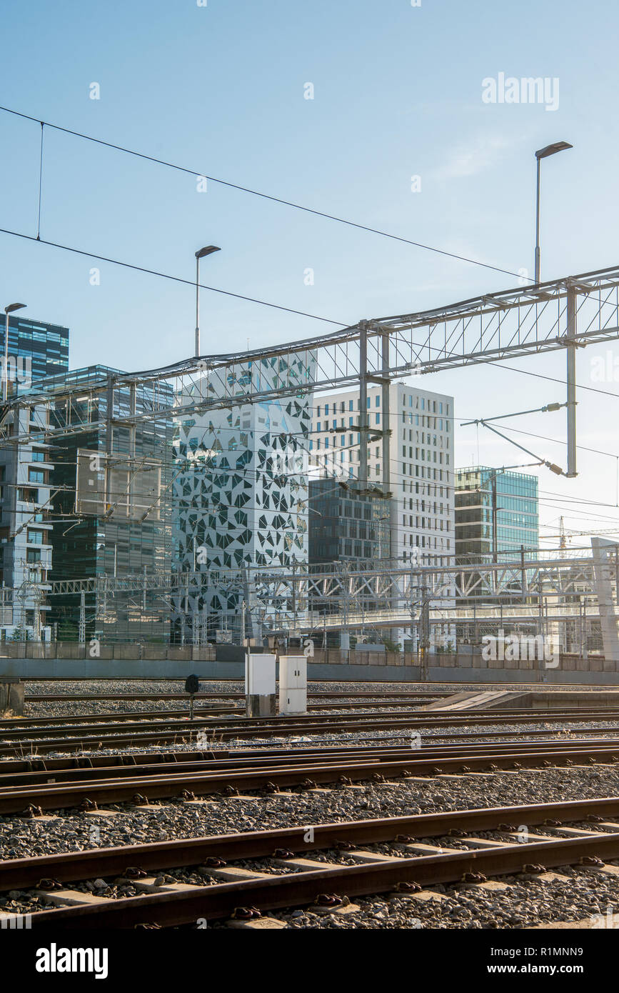 contemporary buildings at railway at Barcode district, Oslo, Norway ...