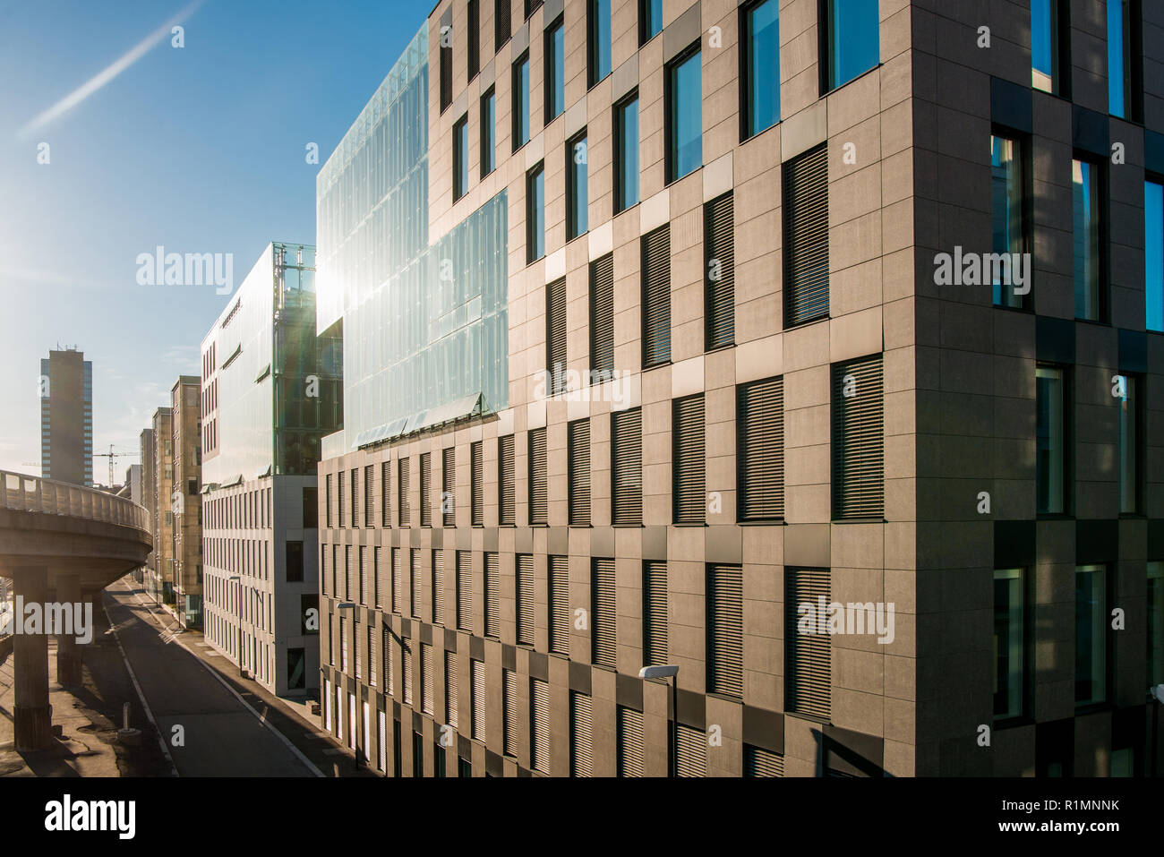 contemporary buildings and urban street at morning, Barcode district ...