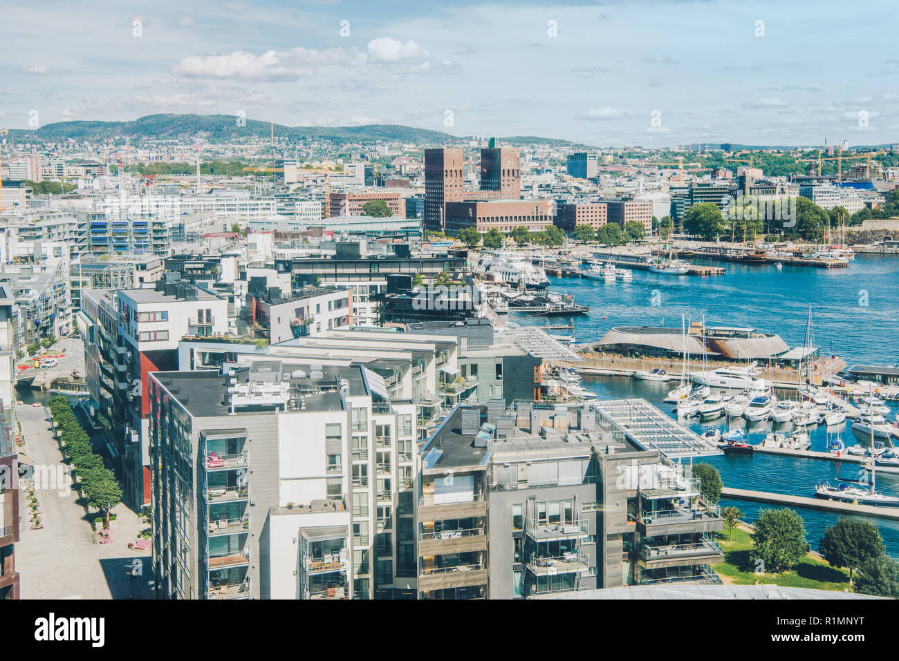 aerial view of beautiful oslo cityscape and harbour, oslo, norway Stock ...