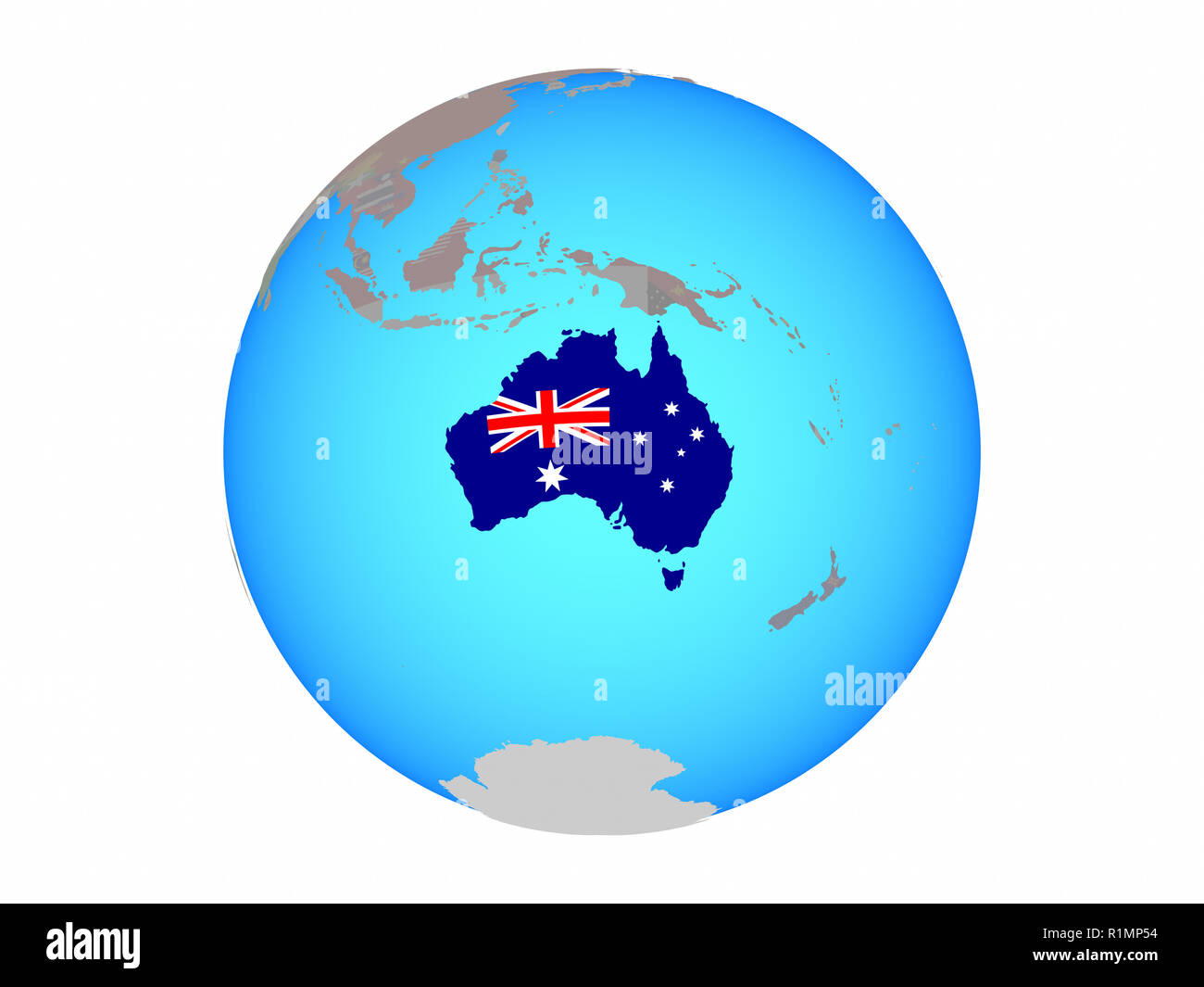 Australia with national flag on blue political globe. 3D illustration ...