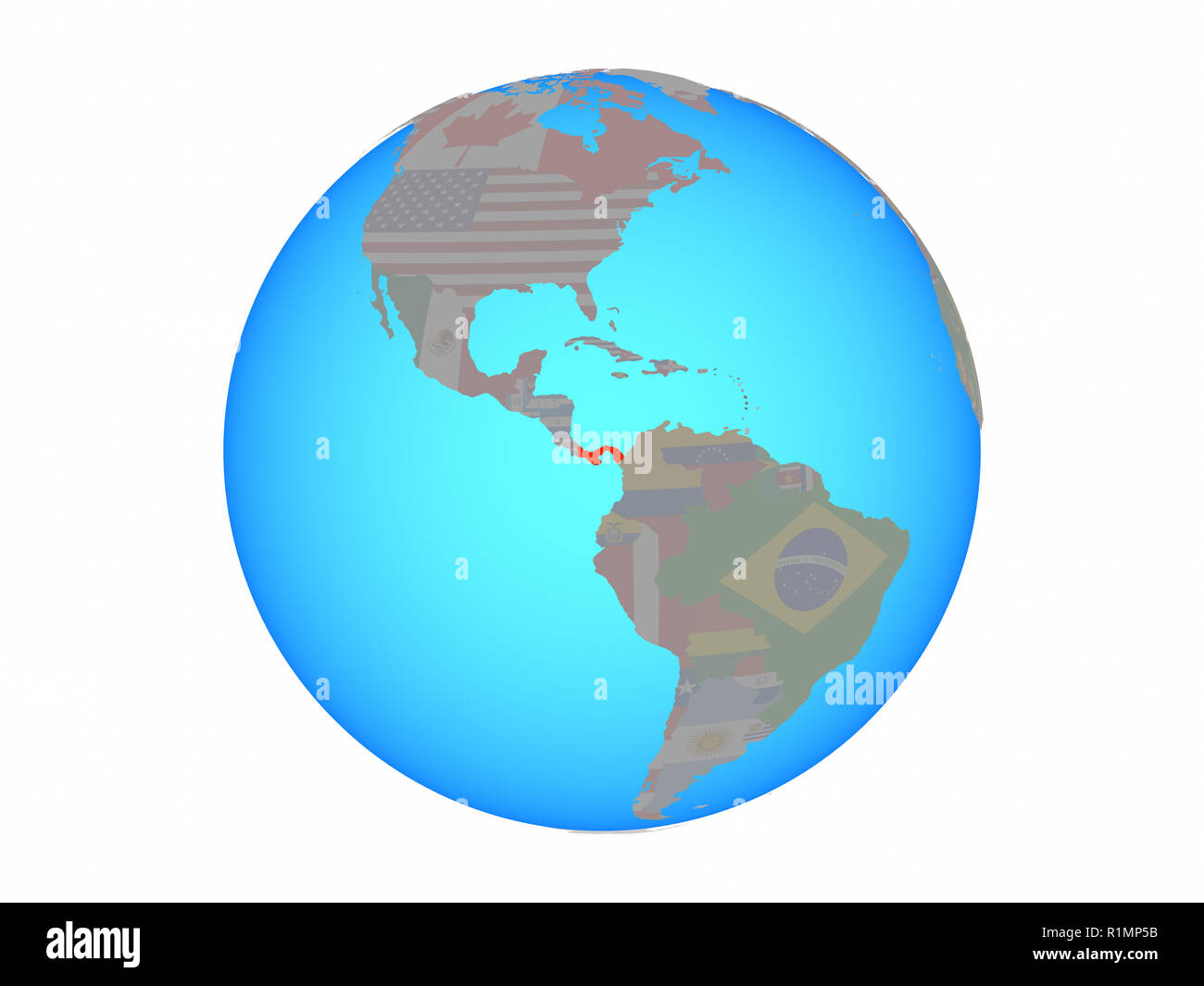Panama with national flag on blue political globe. 3D illustration ...