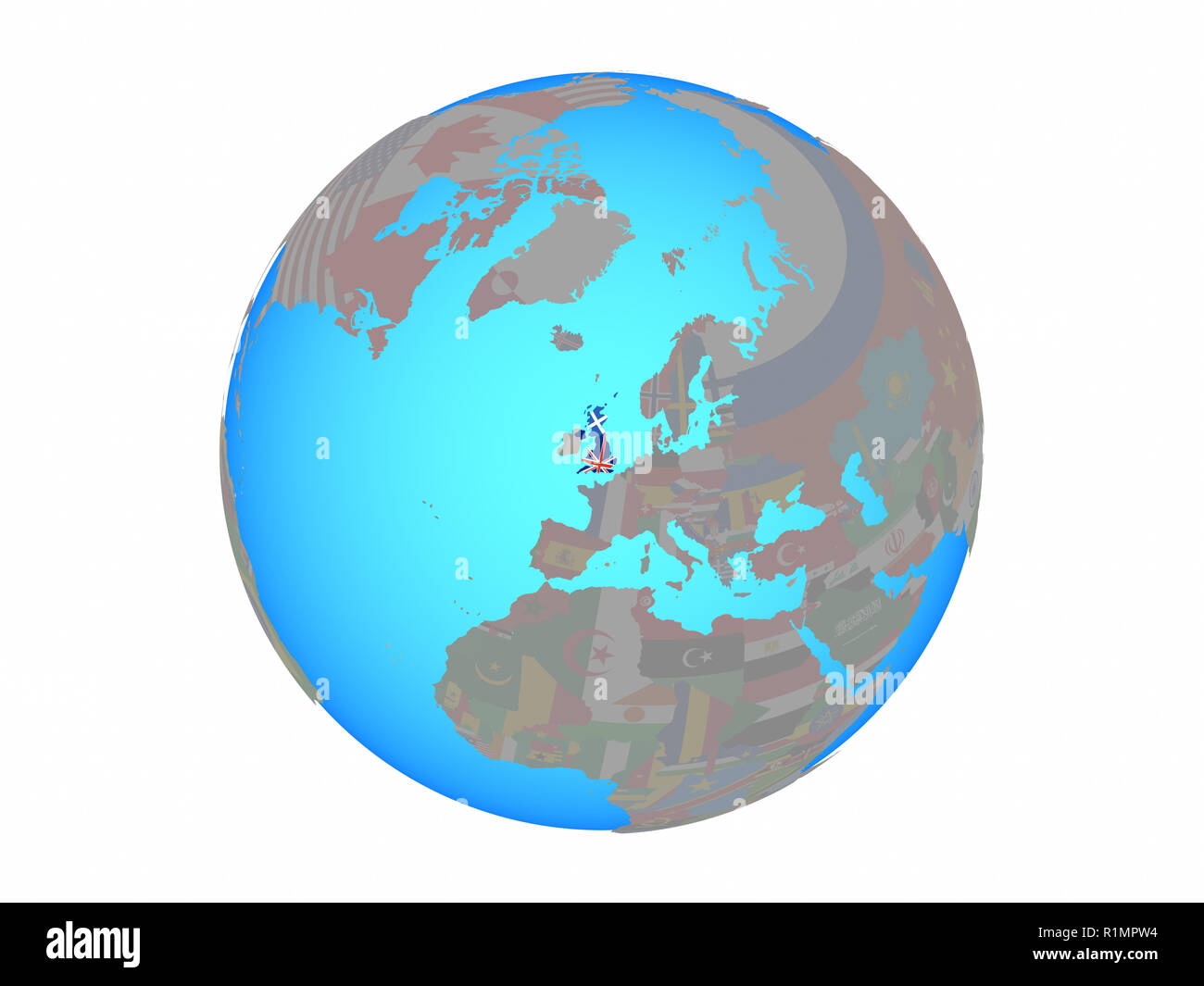 Scotland with national flag on blue political globe. 3D illustration ...