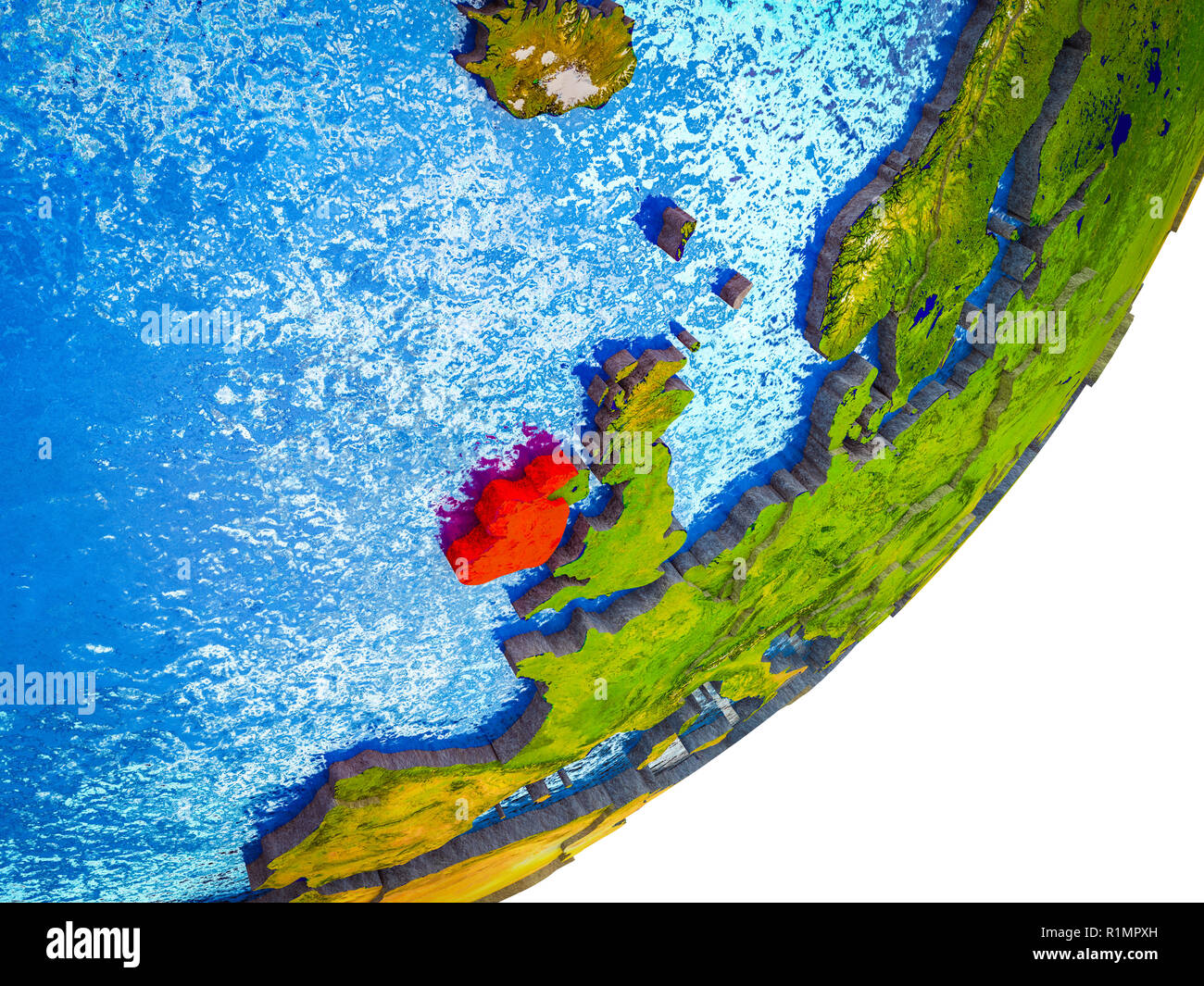 Ireland on 3D model of Earth with water and divided countries. 3D ...