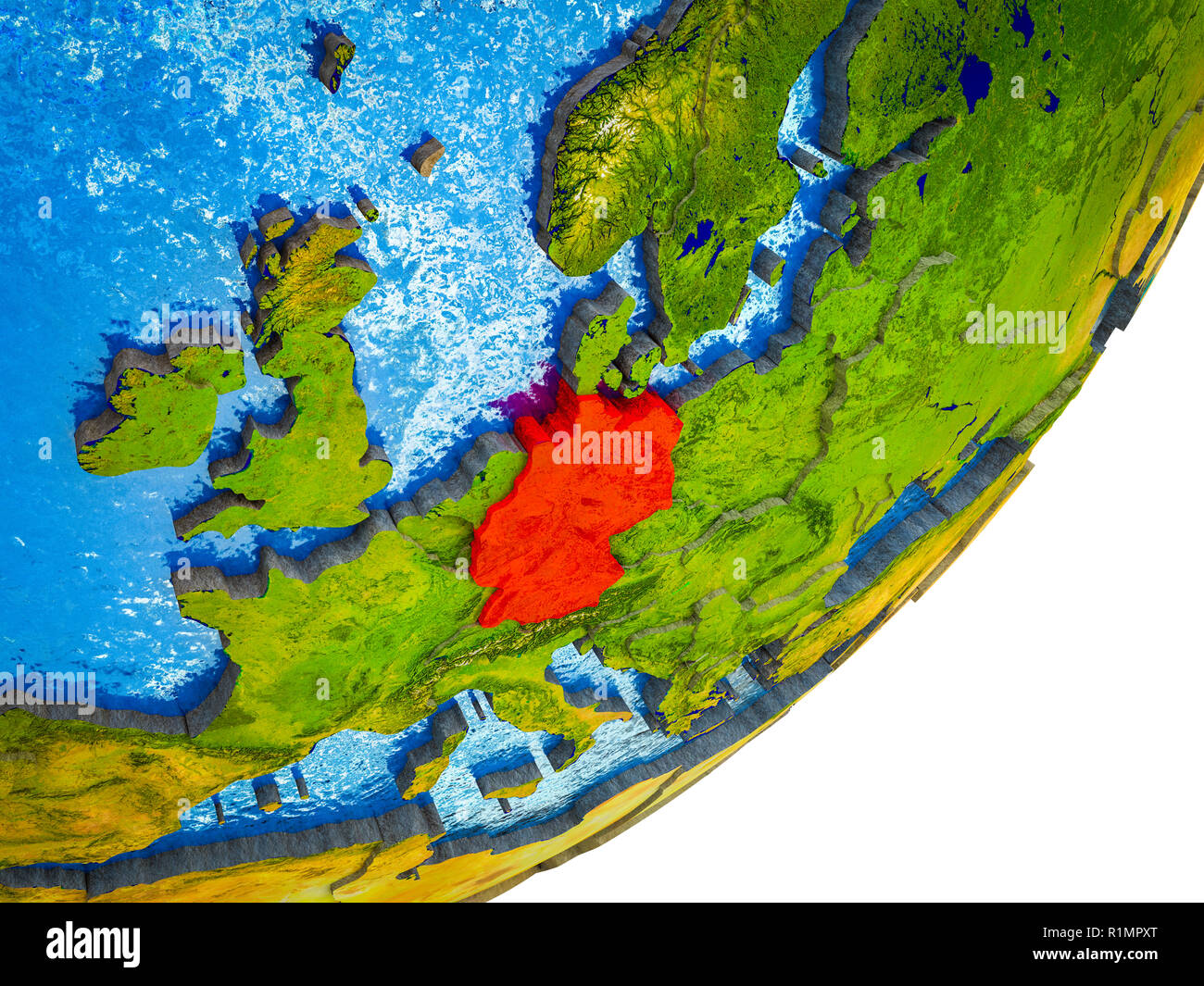 Germany on 3D model of Earth with water and divided countries. 3D ...