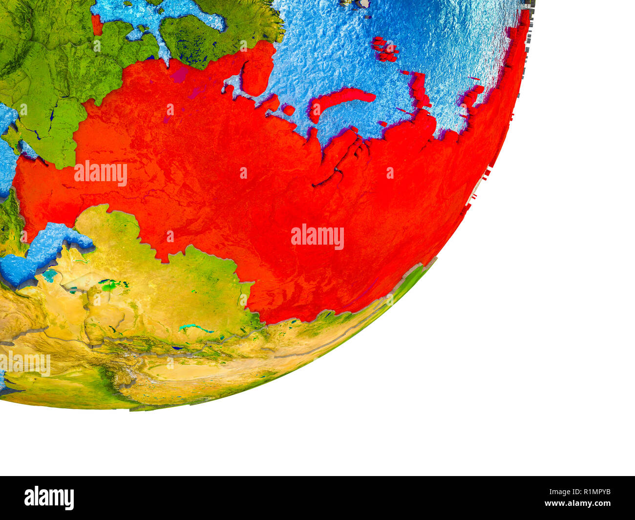 Russia on 3D model of Earth with water and divided countries. 3D ...