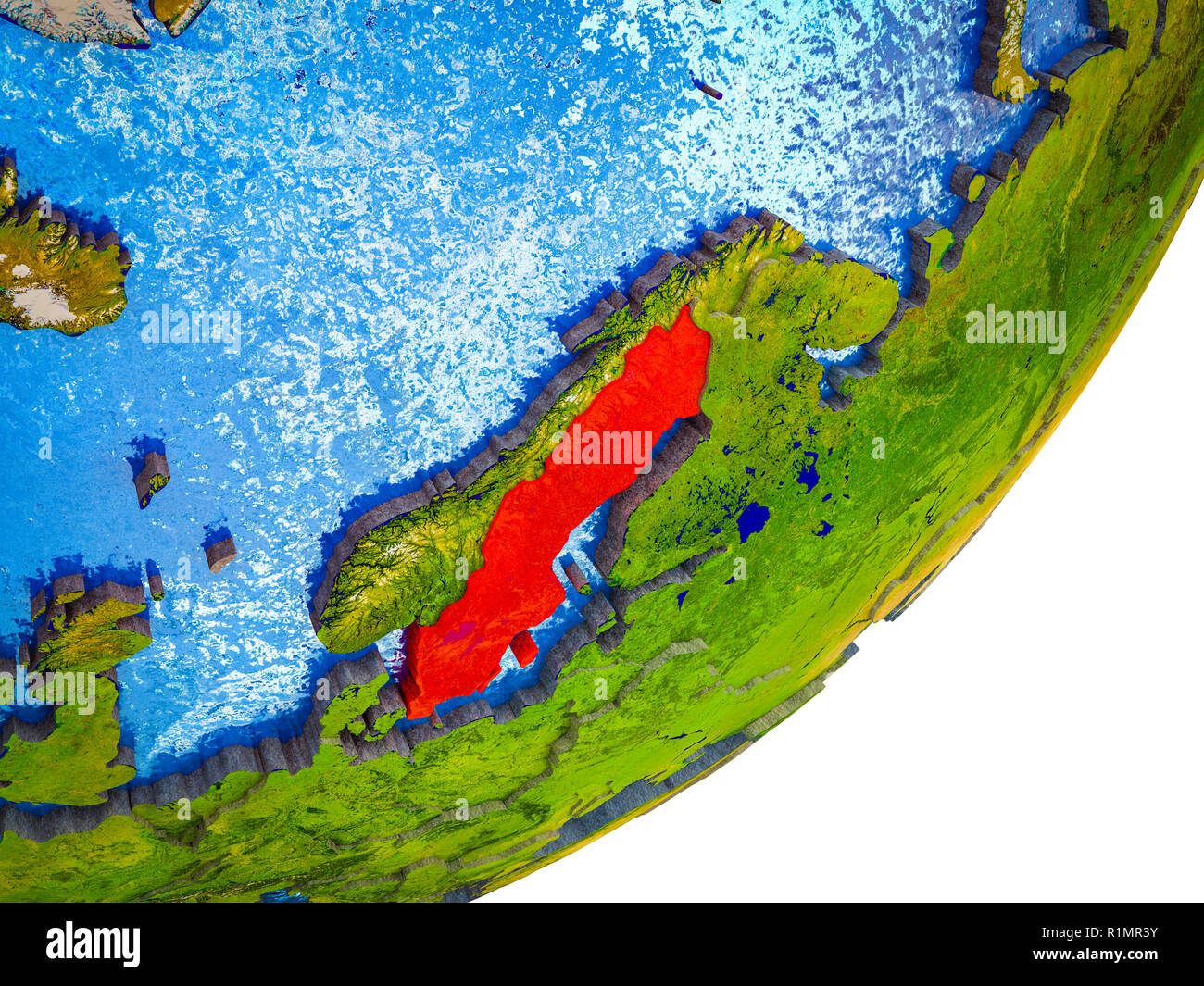 Sweden on 3D model of Earth with water and divided countries. 3D ...
