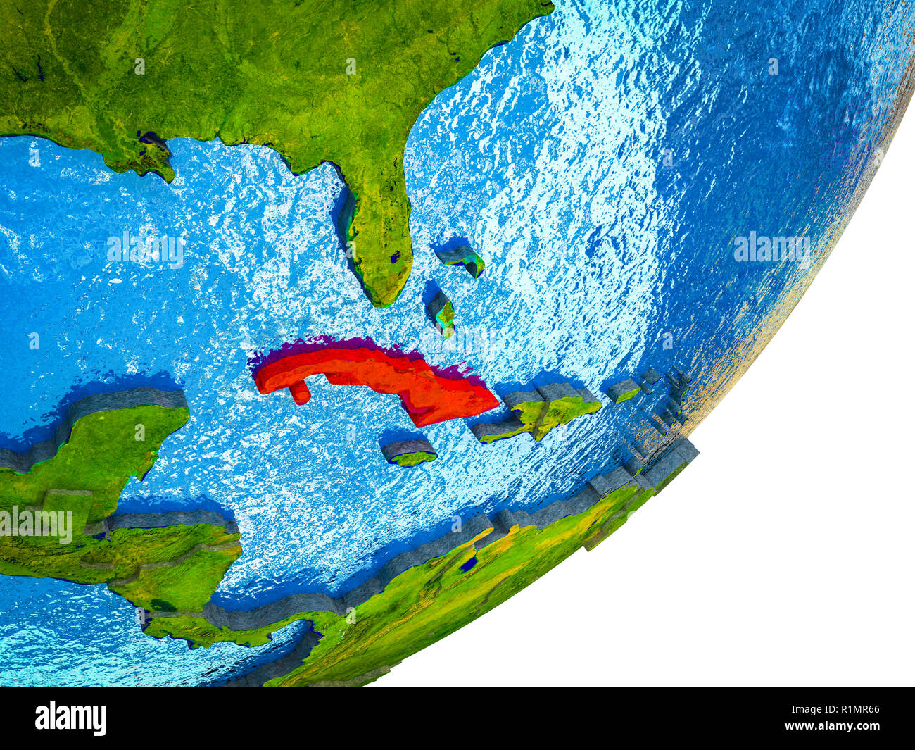 Cuba on 3D model of Earth with water and divided countries. 3D ...
