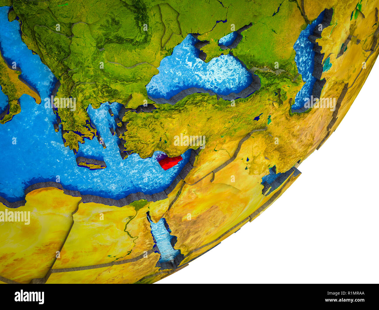 Cyprus on 3D model of Earth with water and divided countries. 3D ...