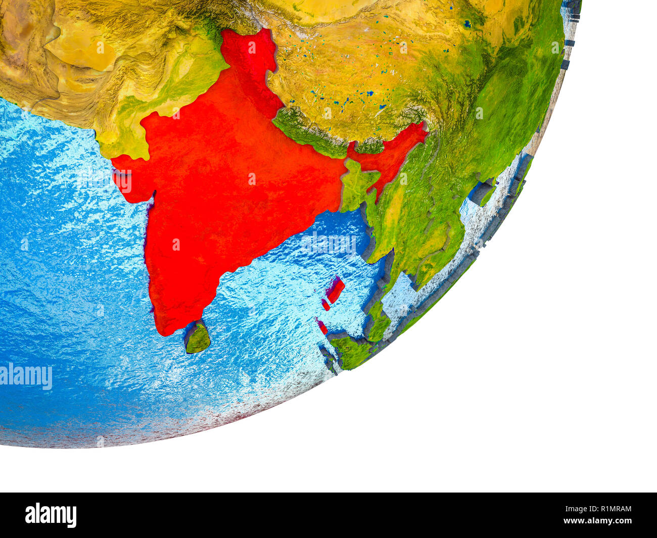India on 3D model of Earth with water and divided countries. 3D ...