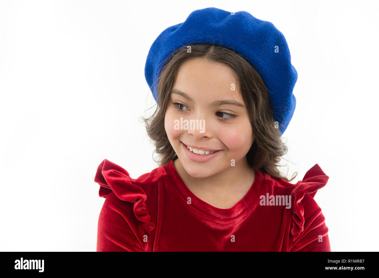 How to wear beret like fashion girl. Kid little cute girl smiling face ...