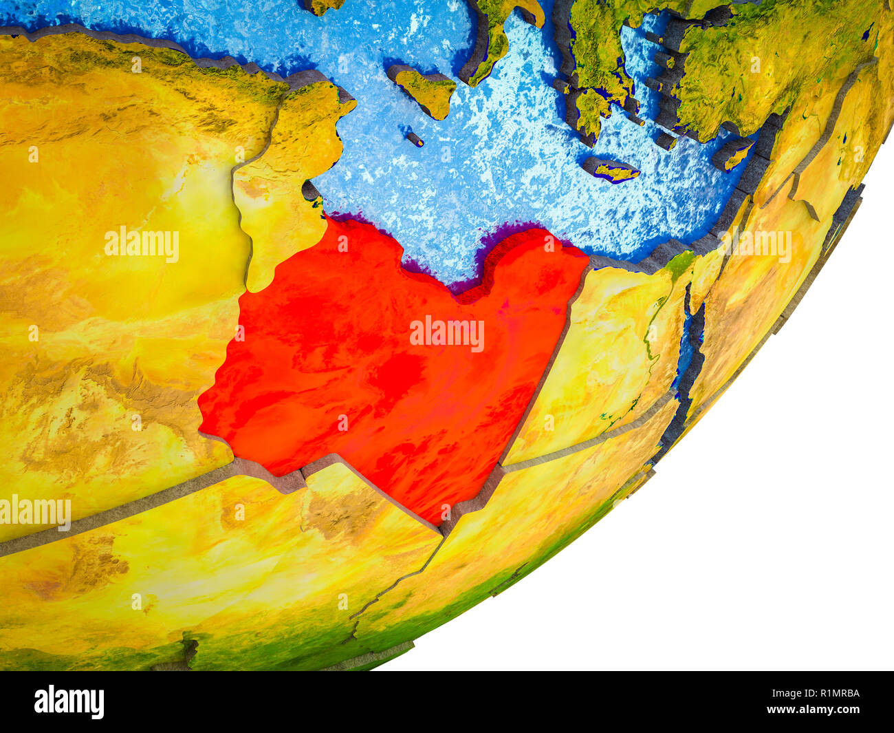 Libya on 3D model of Earth with water and divided countries. 3D ...
