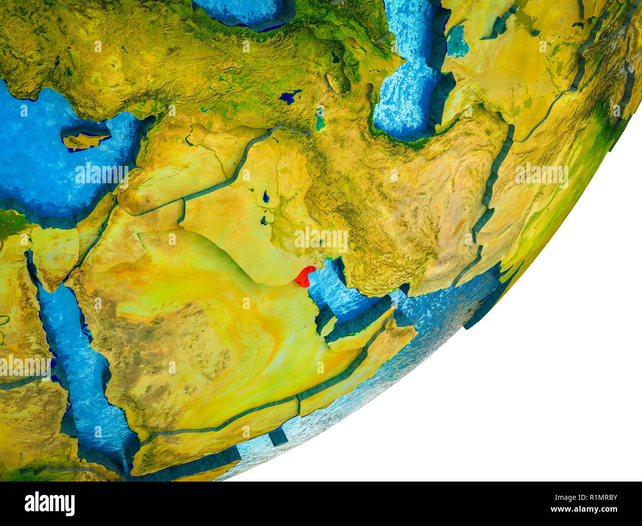 Kuwait on 3D model of Earth with water and divided countries. 3D ...