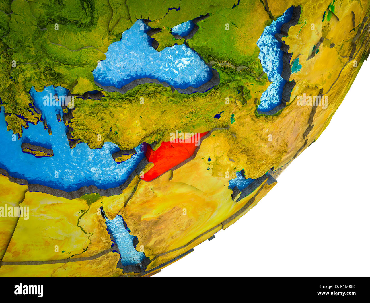 Syria on 3D model of Earth with water and divided countries. 3D ...
