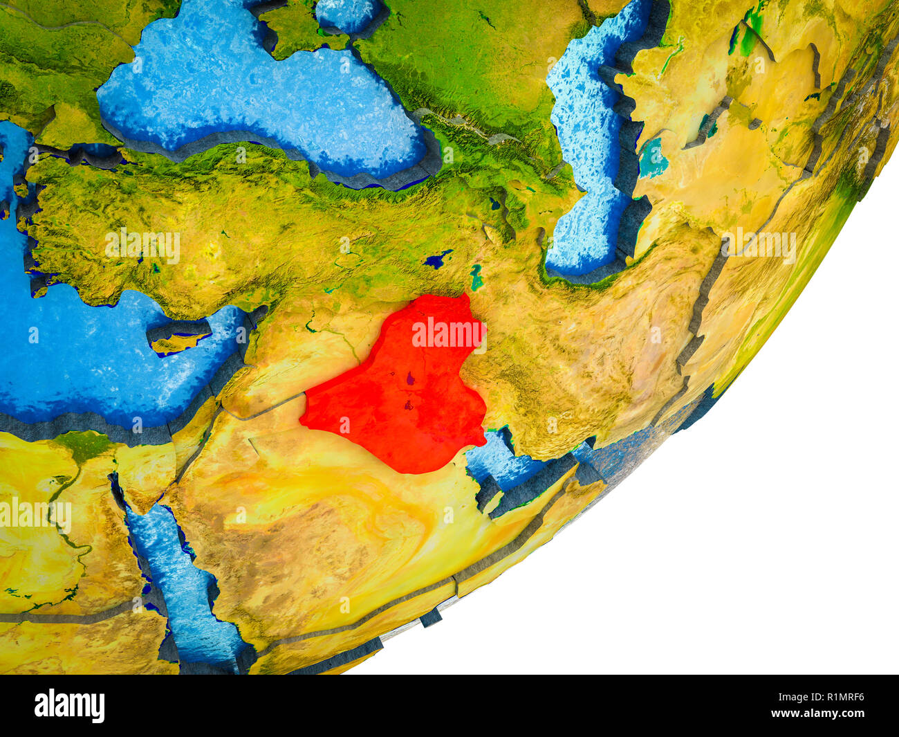 Iraq on 3D model of Earth with water and divided countries. 3D ...