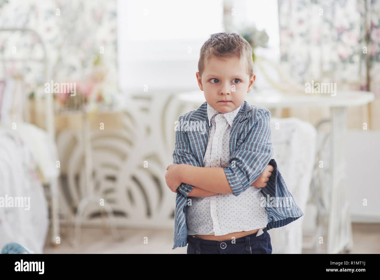 education, childhood, people, homework and school concept. Sad boy in ...