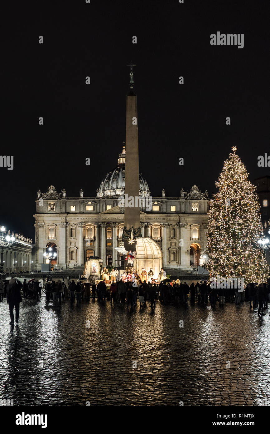 VATICAN CITY, ITALY - December 10, 2017, Vatican Nativity set with ...