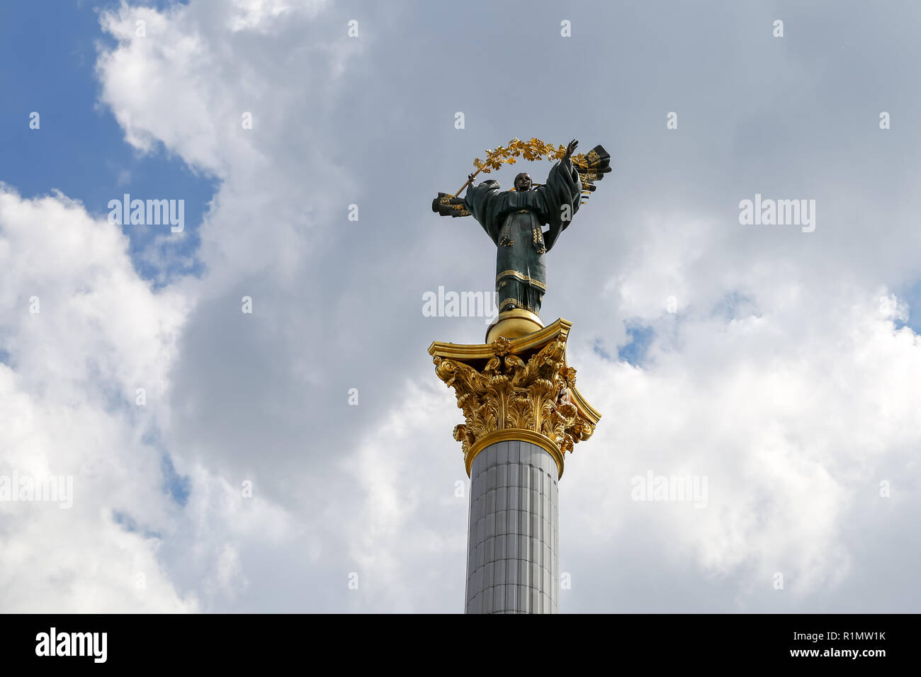 Independence Monument and Berehynia Statue in Kiev City, Ukraine Stock ...