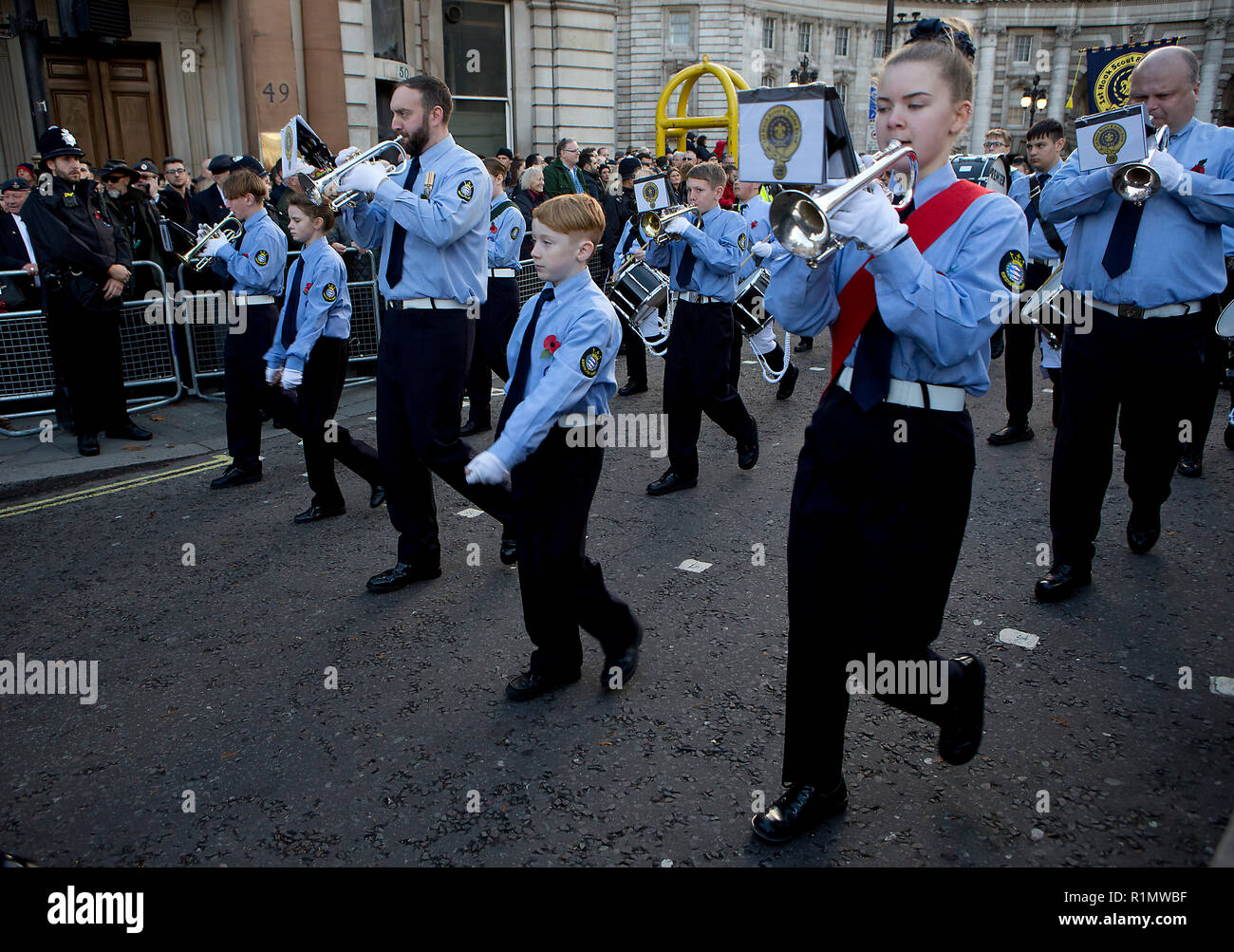 London, England, UK - 11th Nov 2018. The 1st Hook Scout & Guide Band ...
