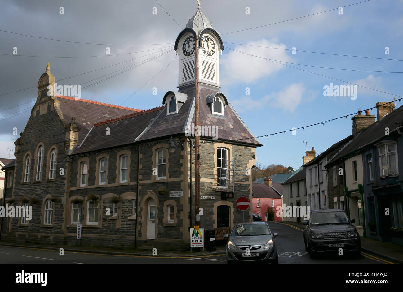 The Clock Tower in Newcastle Emlyn, Wales Stock Photo - Alamy