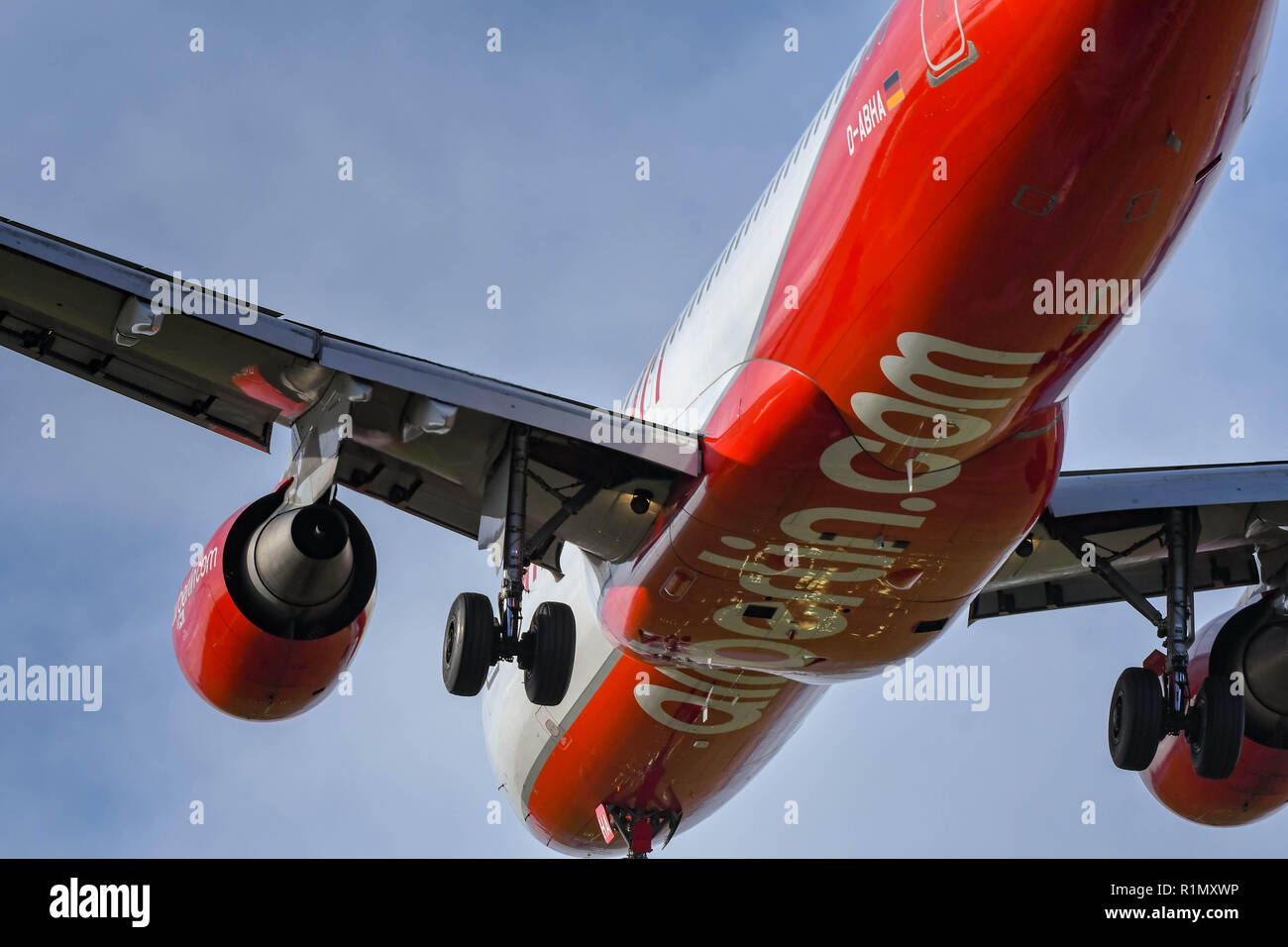 LONDON, ENGLAND - NOVEMBER 2018: Close up view of the underside of an ...
