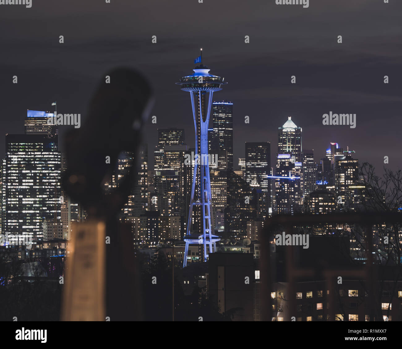 Seattle Skyline at Night Stock Photo - Alamy