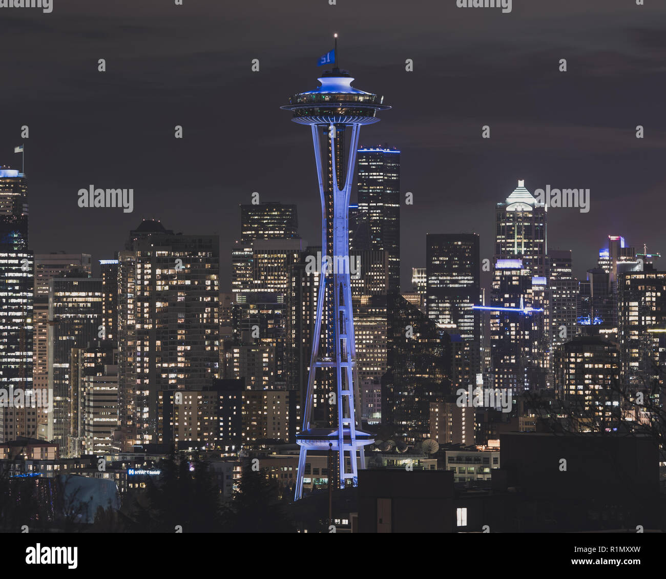 Seattle Skyline at Night Stock Photo - Alamy