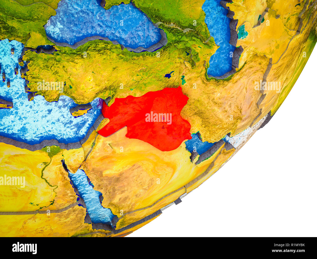 Islamic State on 3D model of Earth with water and divided countries. 3D ...