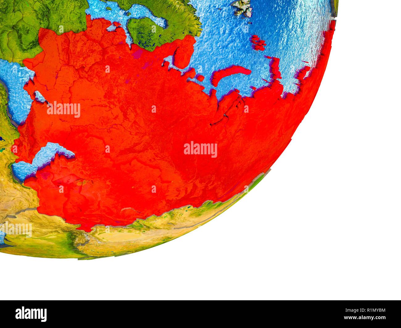 Former Soviet Union on 3D model of Earth with water and divided ...