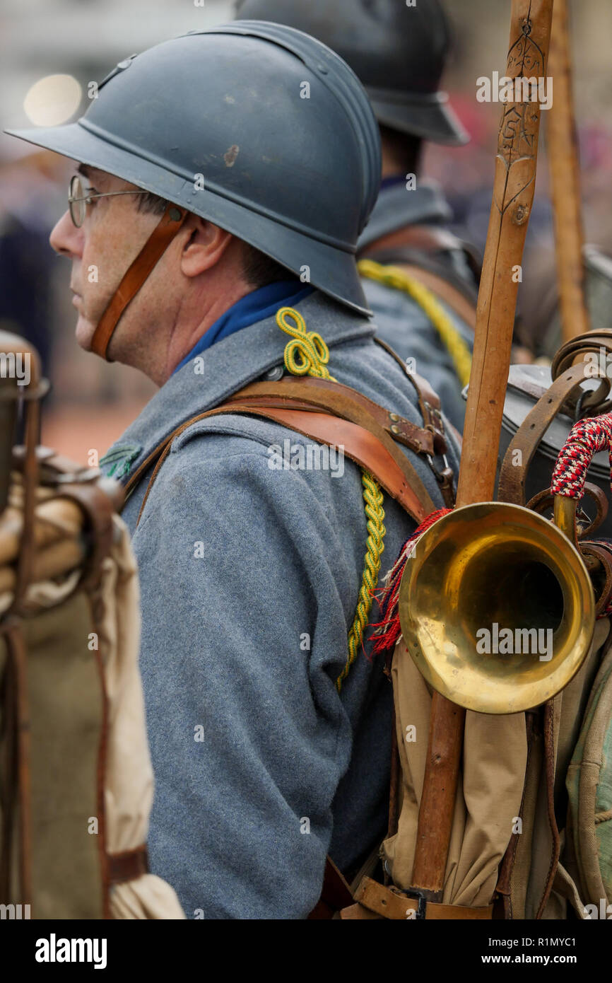 Extras wearing old french military uniforms attend the Commemoration ...