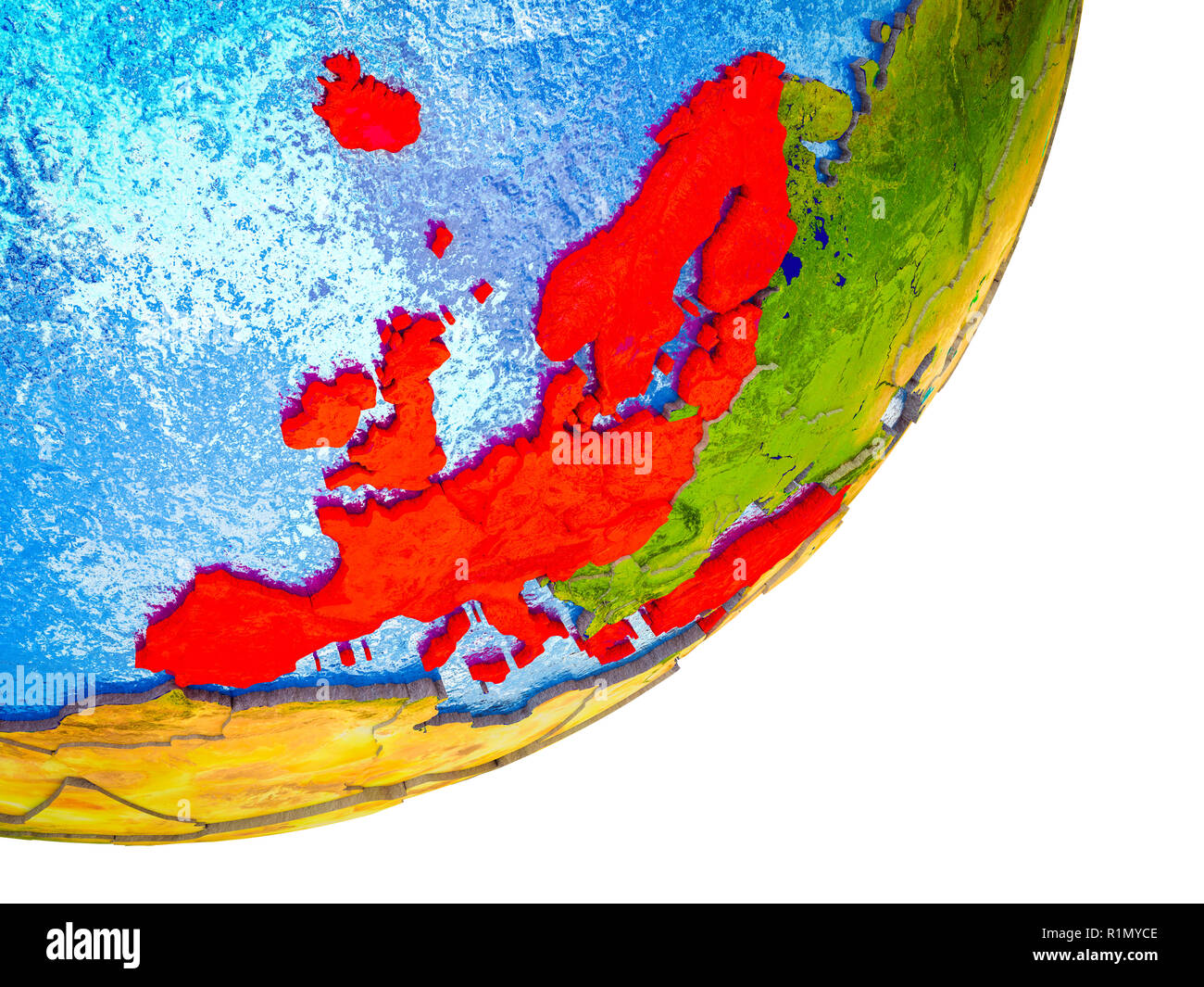 OECD European members on 3D model of Earth with water and divided ...