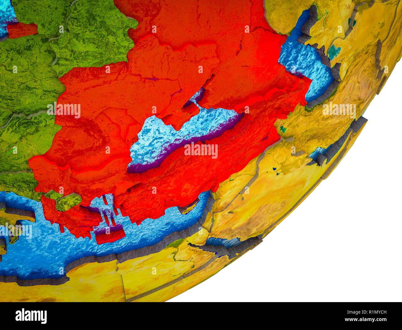 BSEC countries on 3D model of Earth with water and divided countries ...