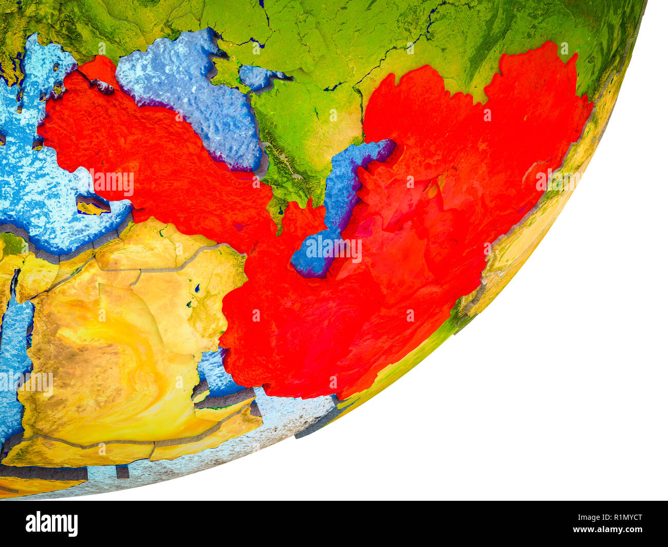ECO member states on 3D model of Earth with water and divided countries ...