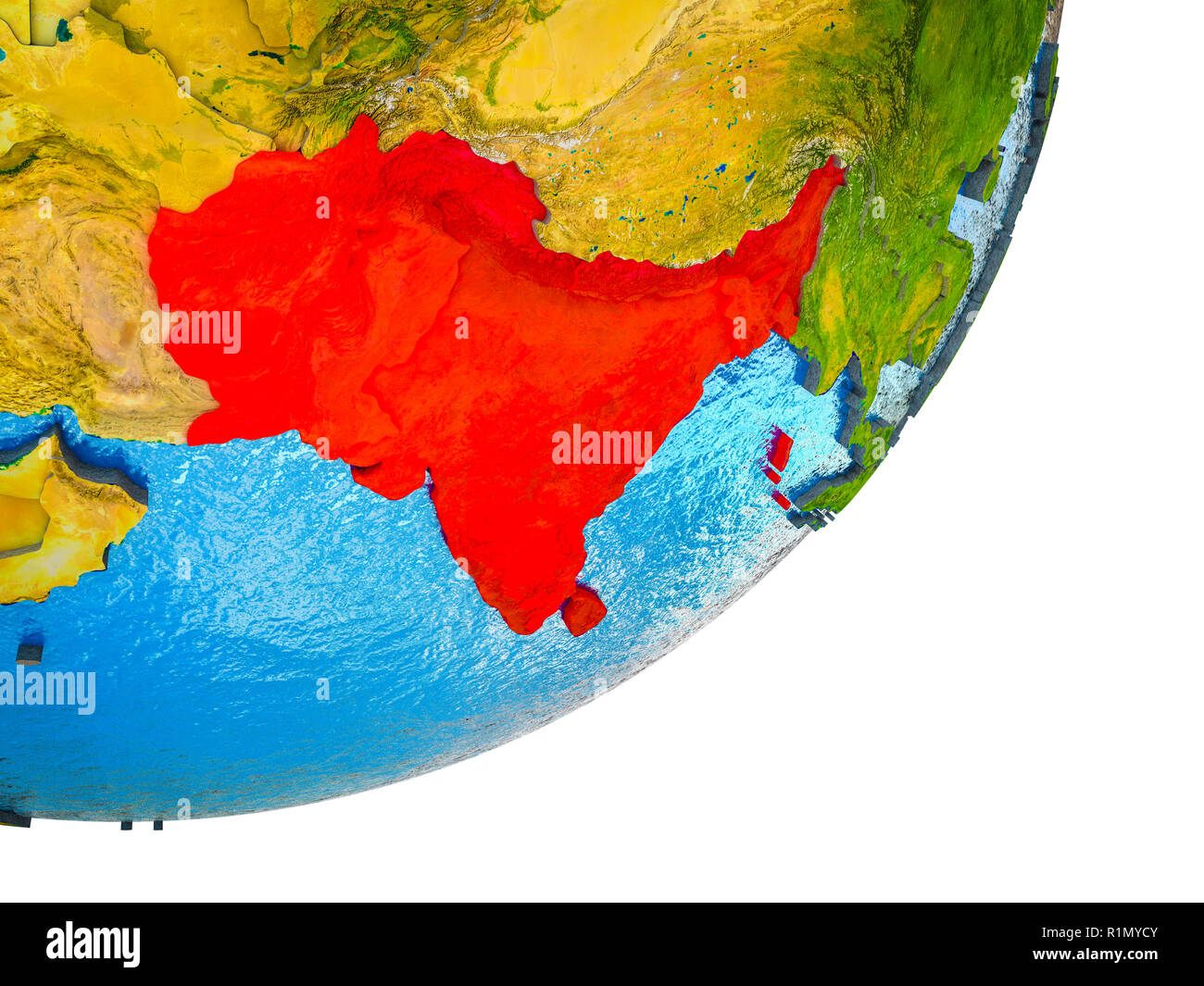 SAARC memeber states on 3D model of Earth with water and divided ...