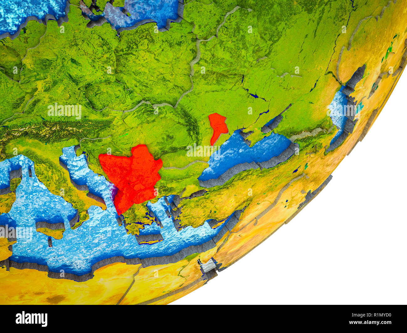CEFTA countries on 3D model of Earth with water and divided countries ...