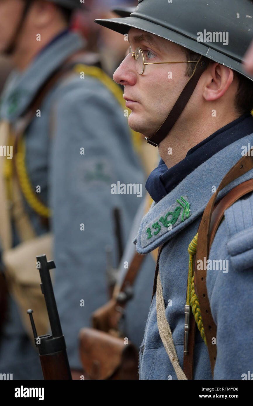 Extras wearing old french military uniforms attend the Commemoration ...
