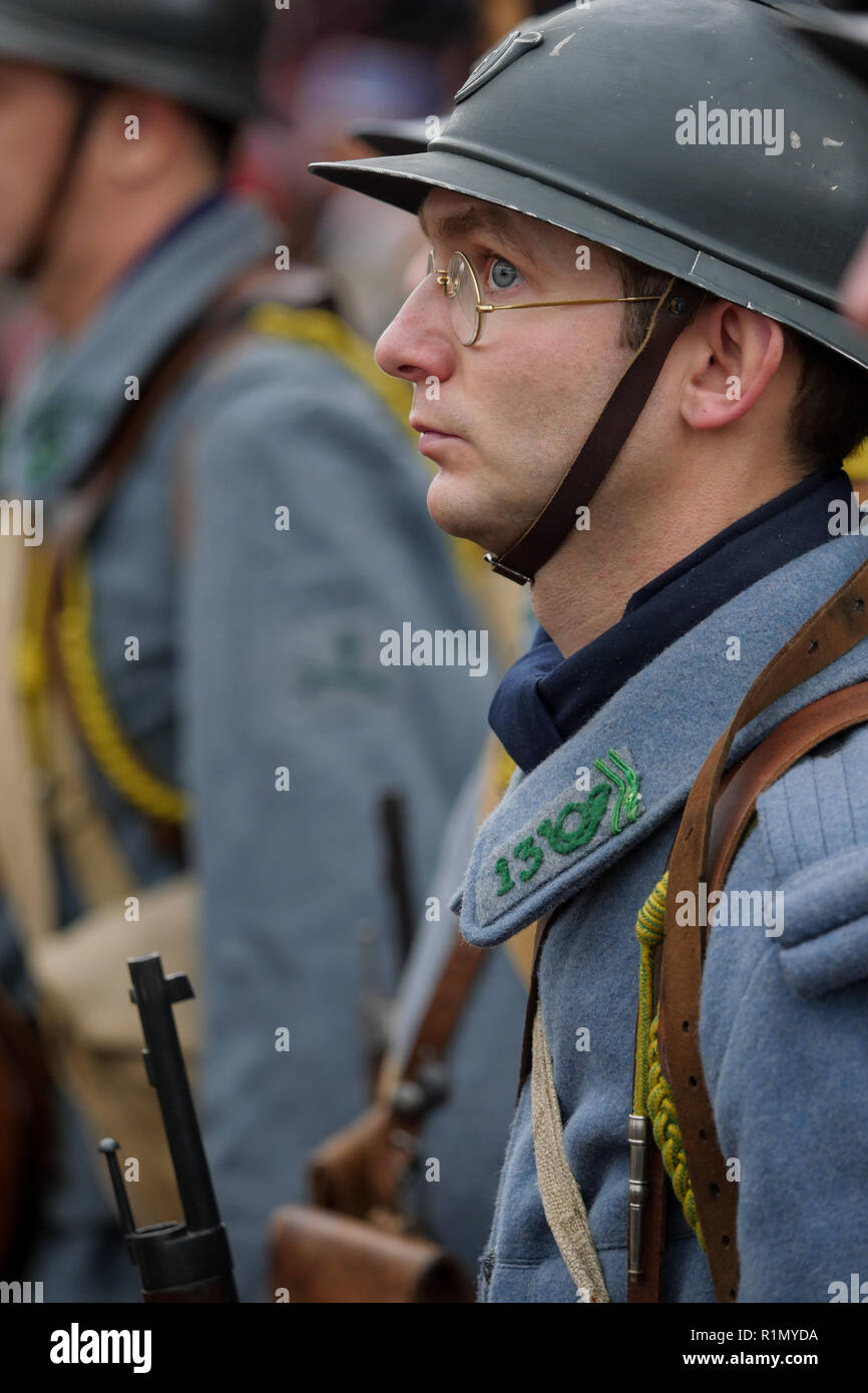 Extras wearing old french military uniforms attend the Commemoration ...