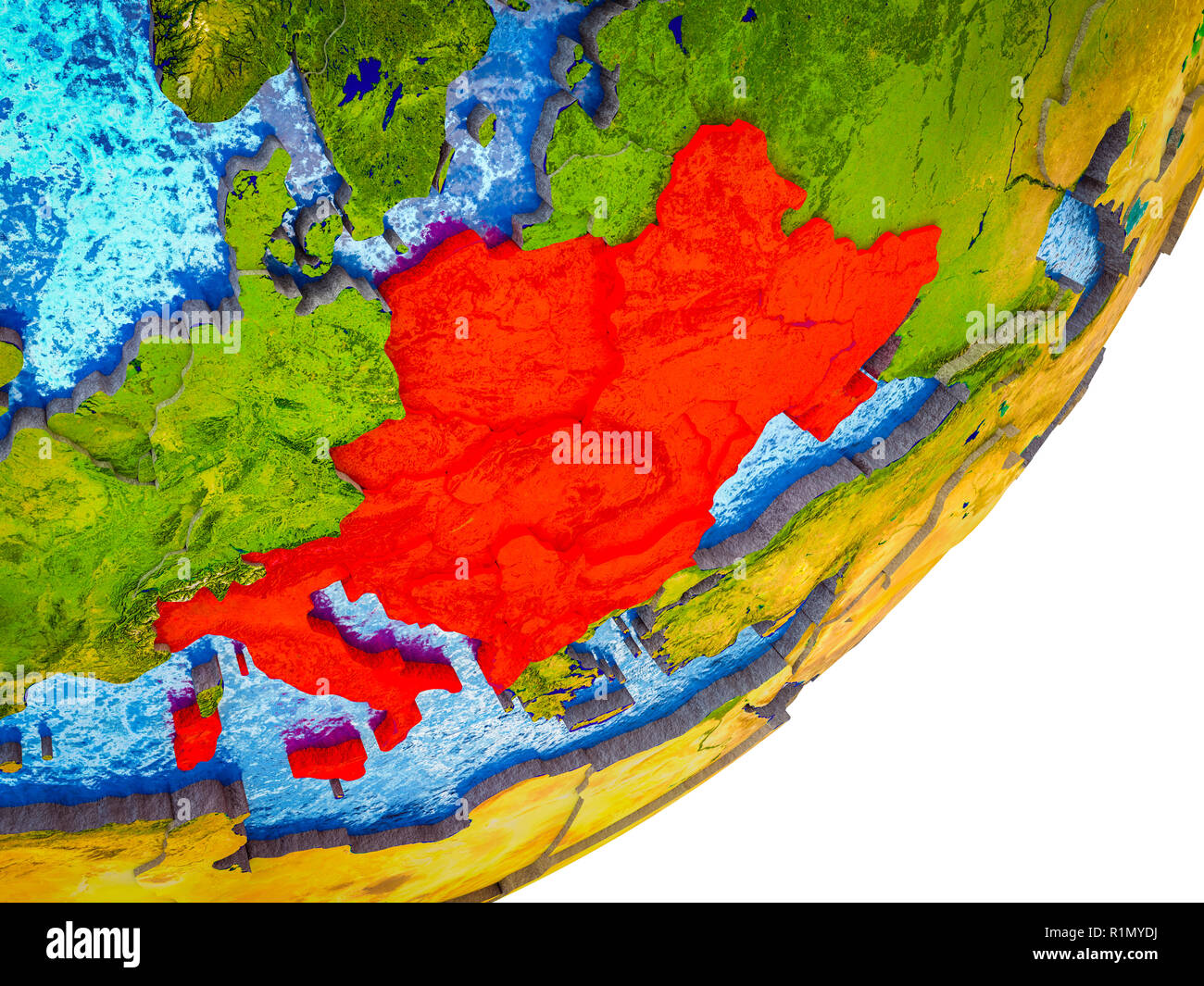 CEI countries on 3D model of Earth with water and divided countries. 3D ...