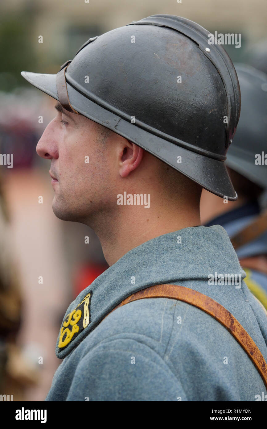 Extras wearing old french military uniforms attend the Commemoration ...