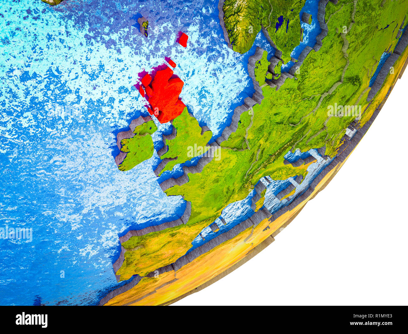 Scotland on 3D model of Earth with water and divided countries. 3D ...