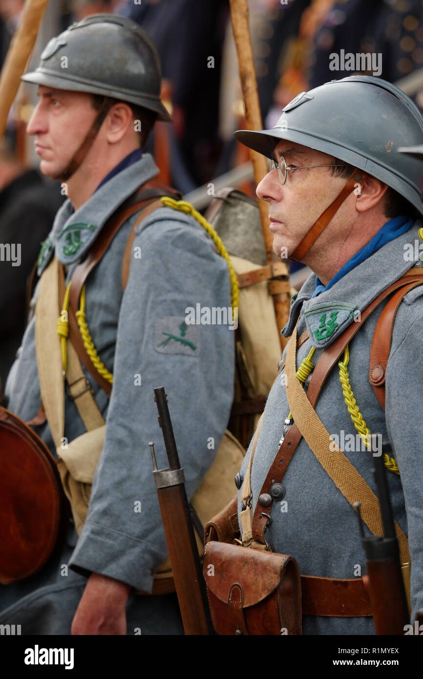 Extras wearing old french military uniforms attend the Commemoration ...