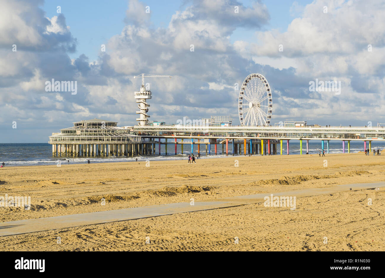 The pier jetty of Scheveningen beach a very popular and touristic hot ...