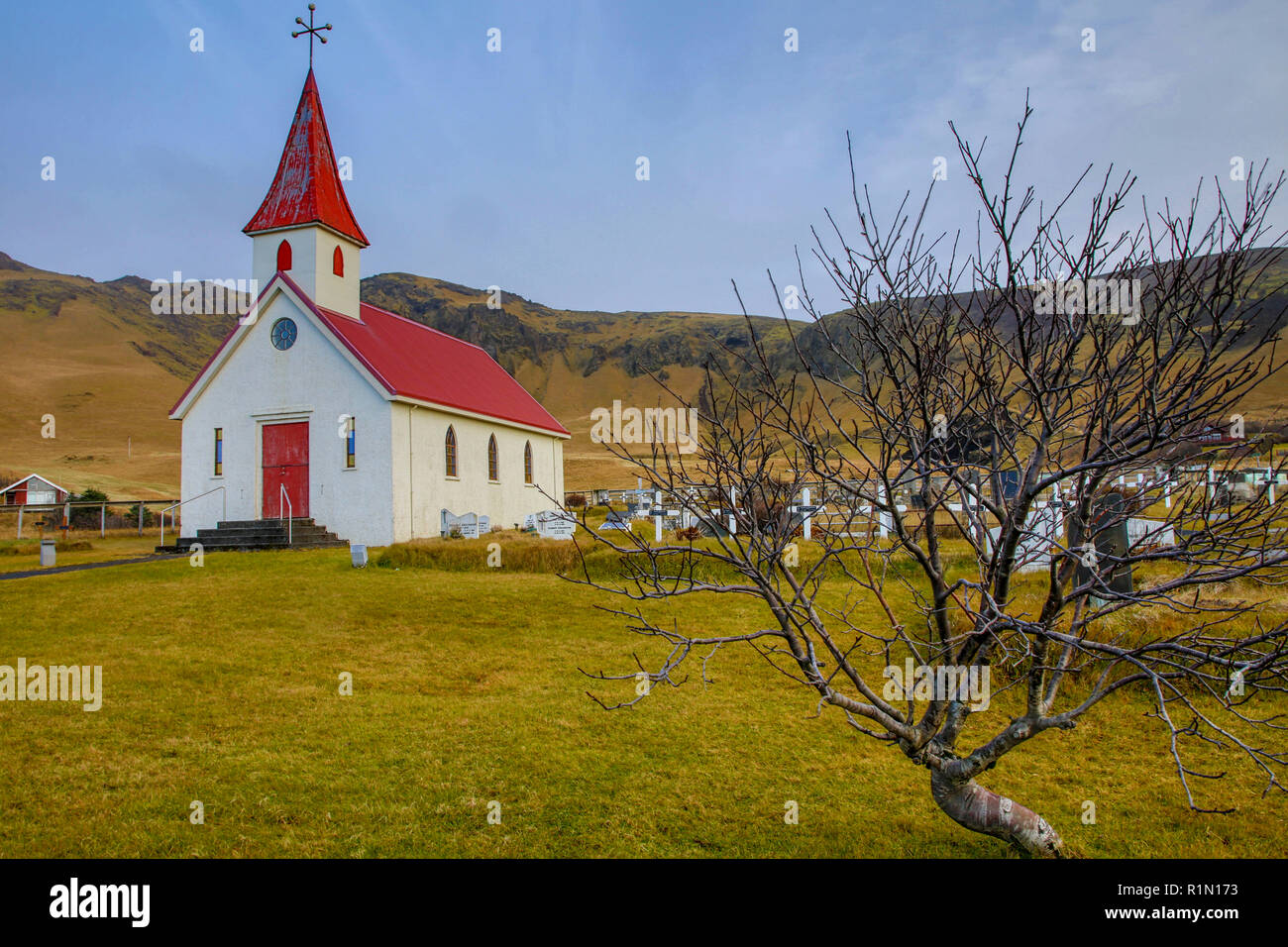 Small red roof church in Iceland Stock Photo - Alamy
