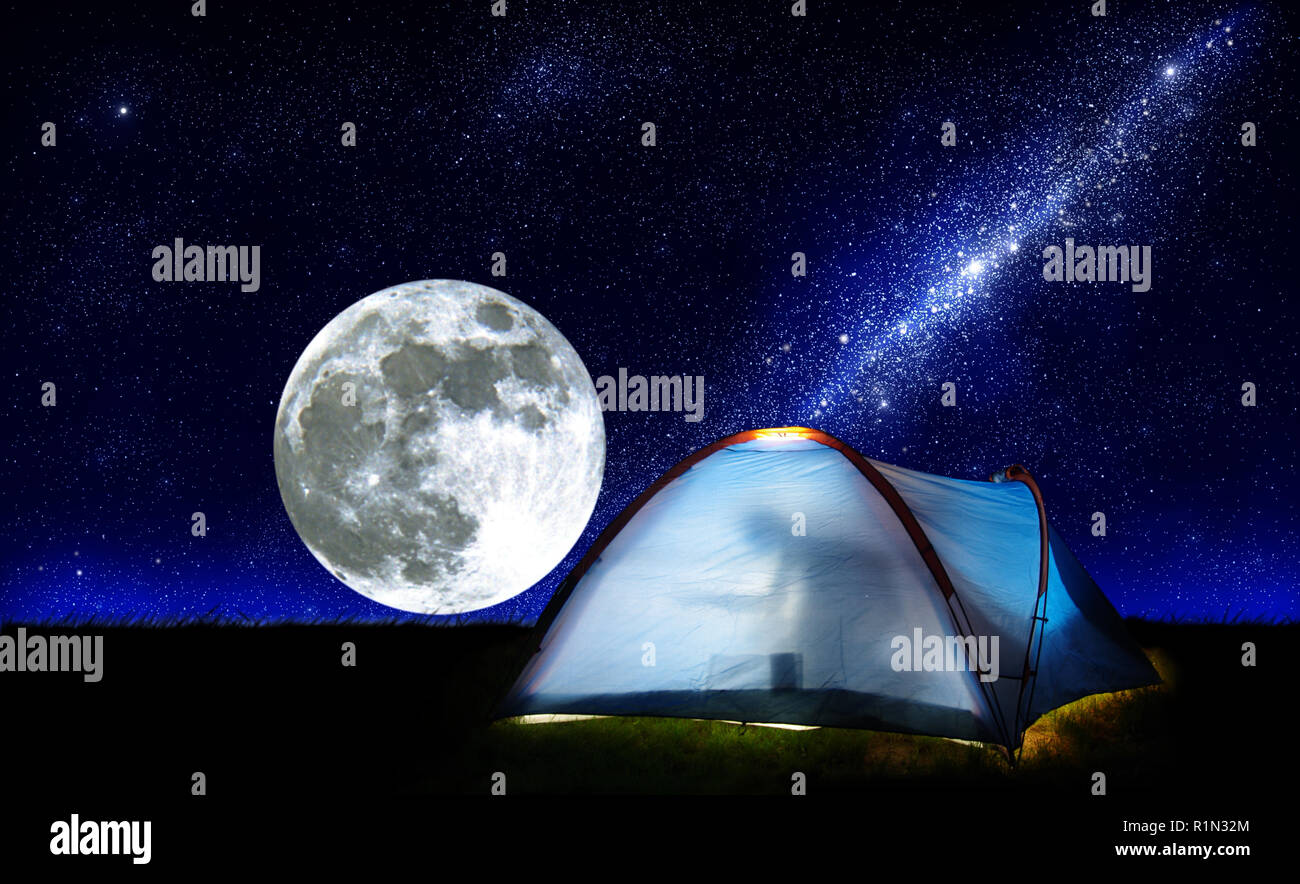 moon over meadow and star Stock Photo - Alamy