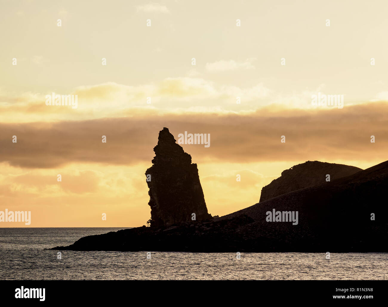 Pinnacle Rock on Bartolome Island at sunrise, Galapagos, Ecuador Stock ...