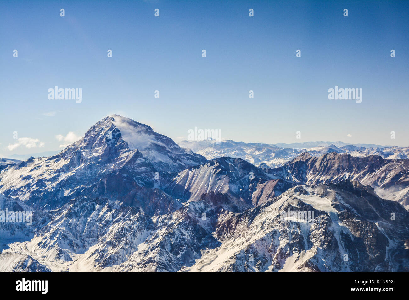 Aerial view of the Andes mountains covered in snow, Chile Stock Photo ...