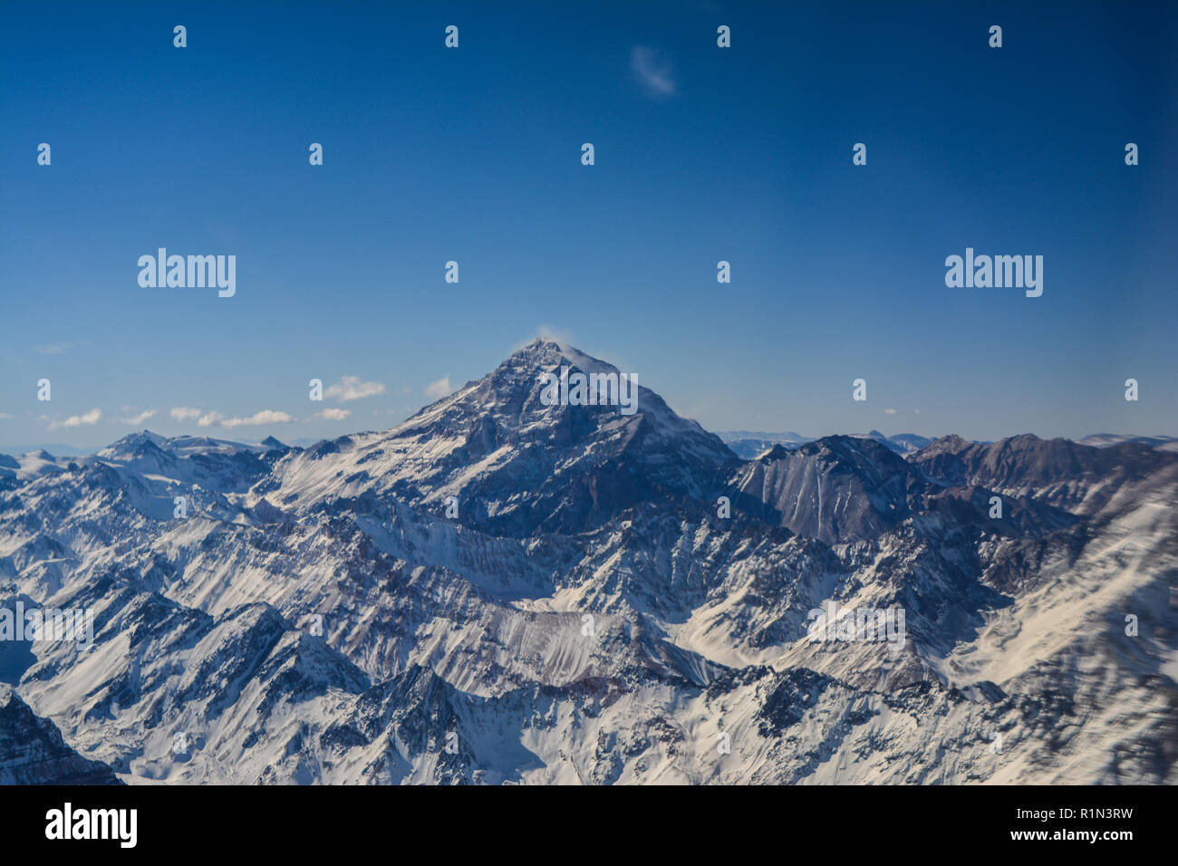 Aerial view of the Andes mountains covered in snow, Chile Stock Photo ...