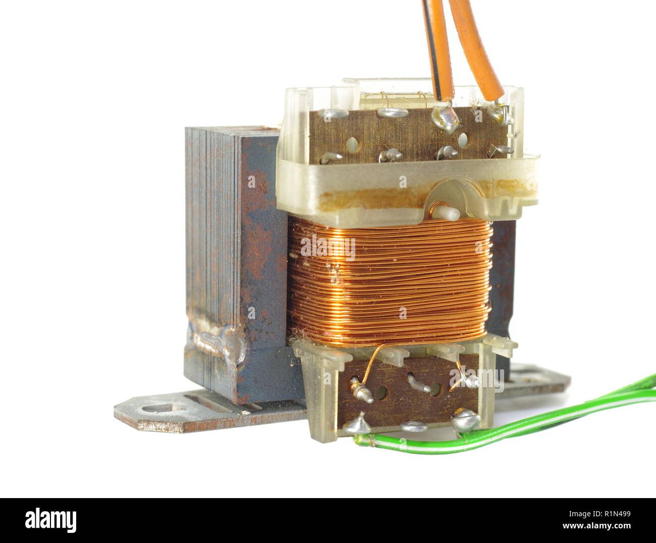 old transformer with wire on white background Stock Photo - Alamy
