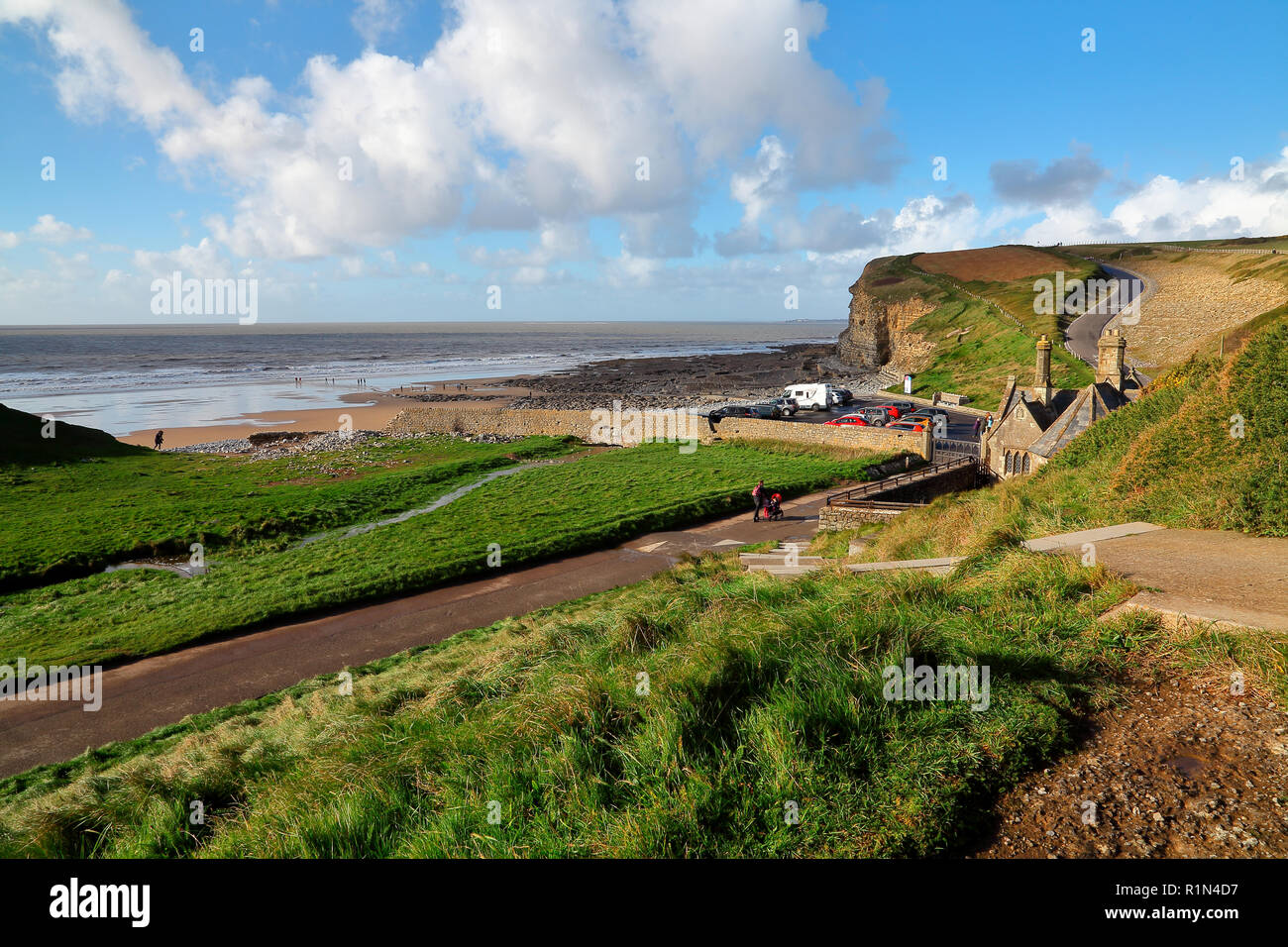 Dunraven bay with huge towering cliffs and good beach access along ...