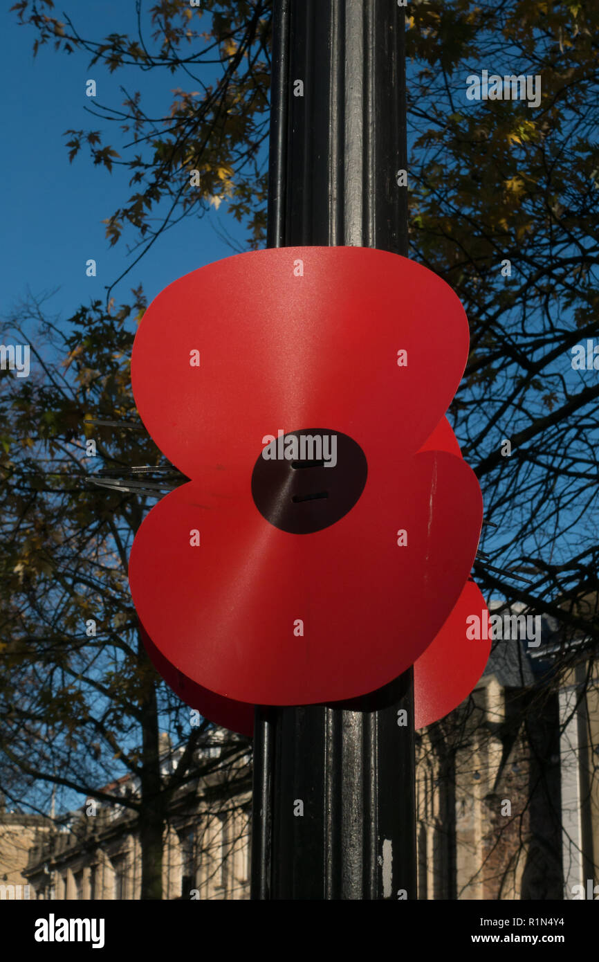 Large poppy on lamp post. Bristol Remembrance Day Parade. 2018 Stock ...