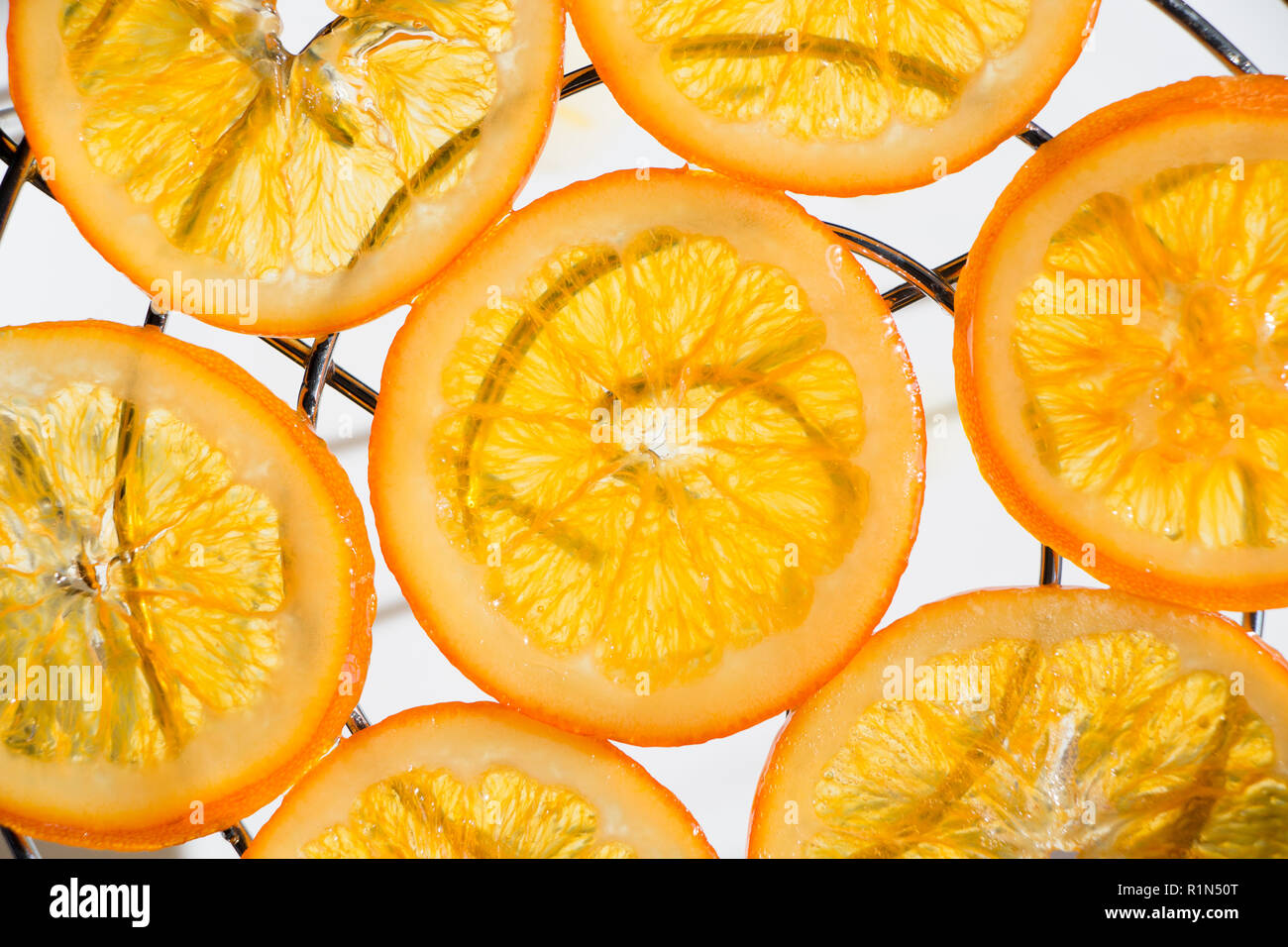 Slices of candied orange dripping in a grid Stock Photo - Alamy
